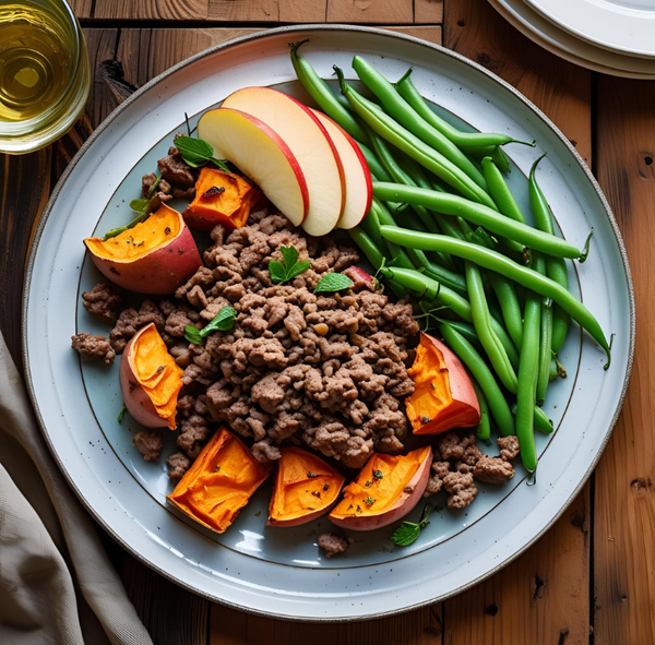 Ground Beef with Sweet Potatoes, Green Beans, and Apple - Recipe ...