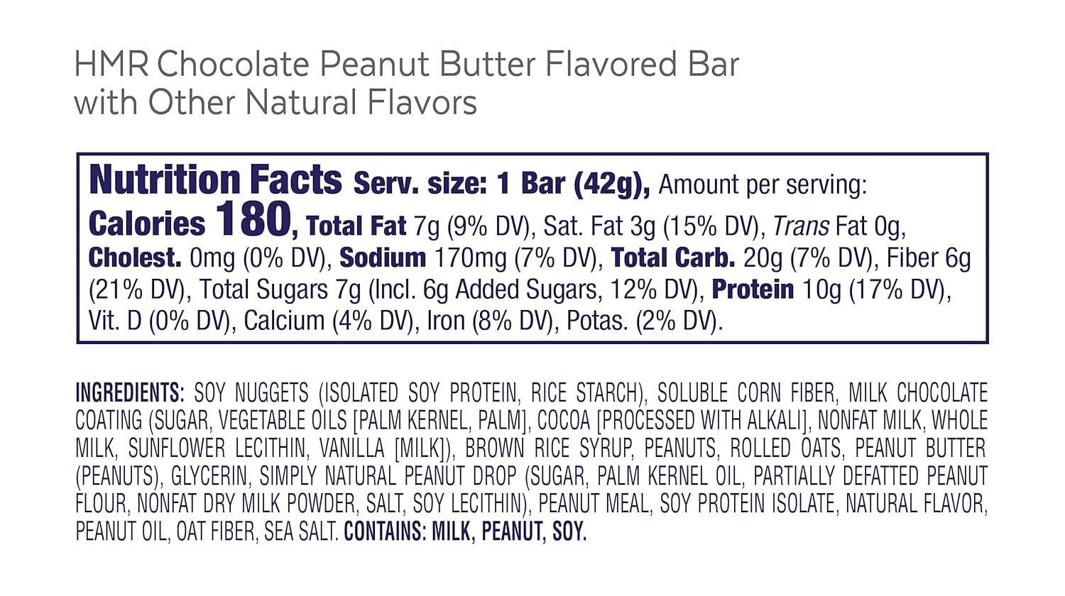 HMR Bar, Chocolate Peanut Butter Protein Bar - Food Library - WOW Food ...