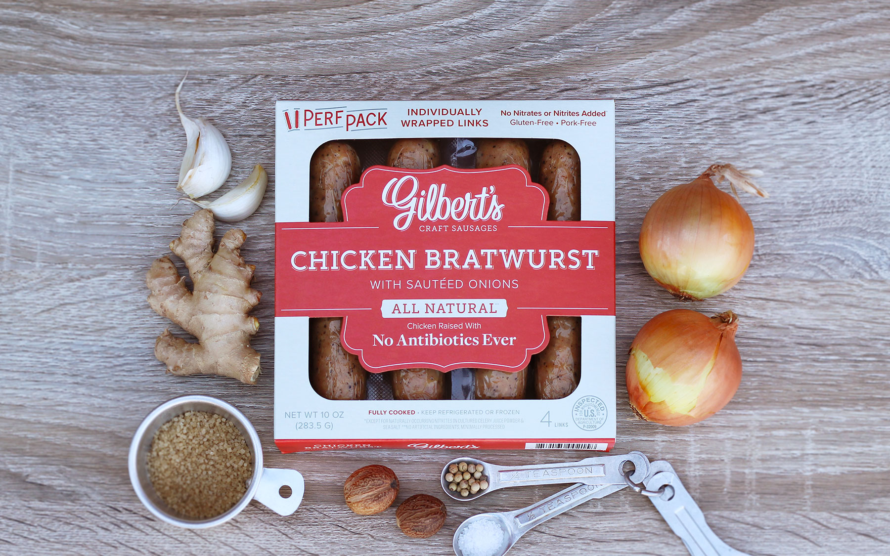 Gilbert's Craft Sausages Chicken Bratwurst with Sauteed Onions - Food ...